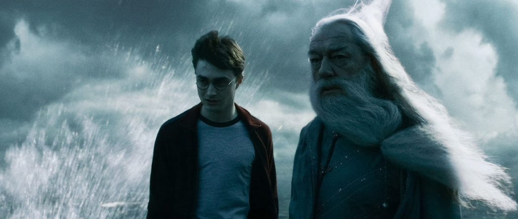 Harry and Dumbledore at the cave entrance — Harry Potter Fan Zone